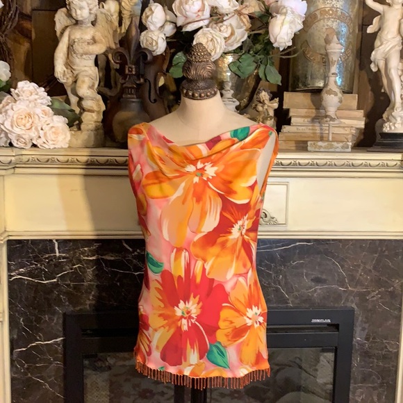 Donna Ricco | Tops | Vintage Donna Ricci Multi Color Beaded Fringe Top ...